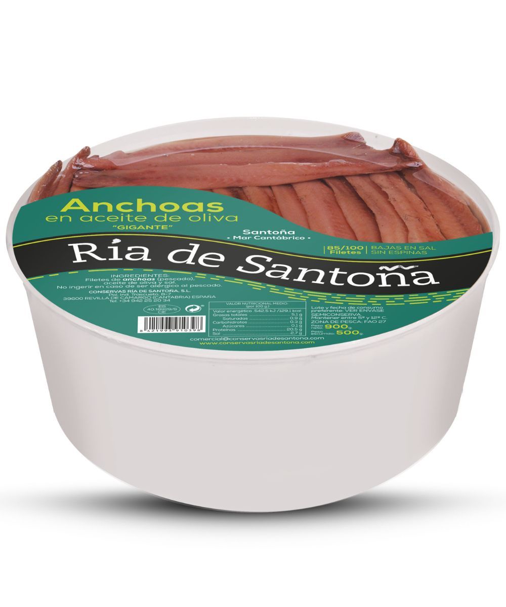 Anchovy fillets in olive oil 85-100 fillets Ria de Santona